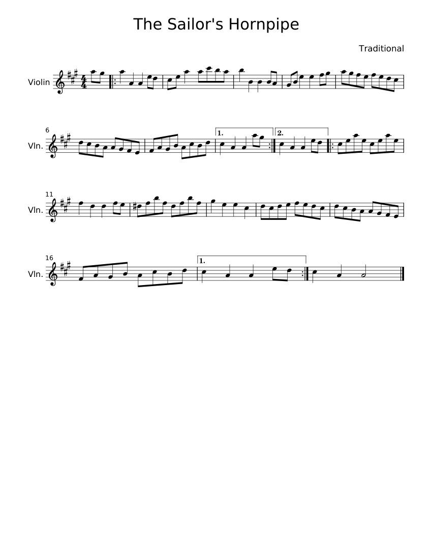 The Sailor's Hornpipe - Misc Traditional Sheet music for Violin (Solo ...