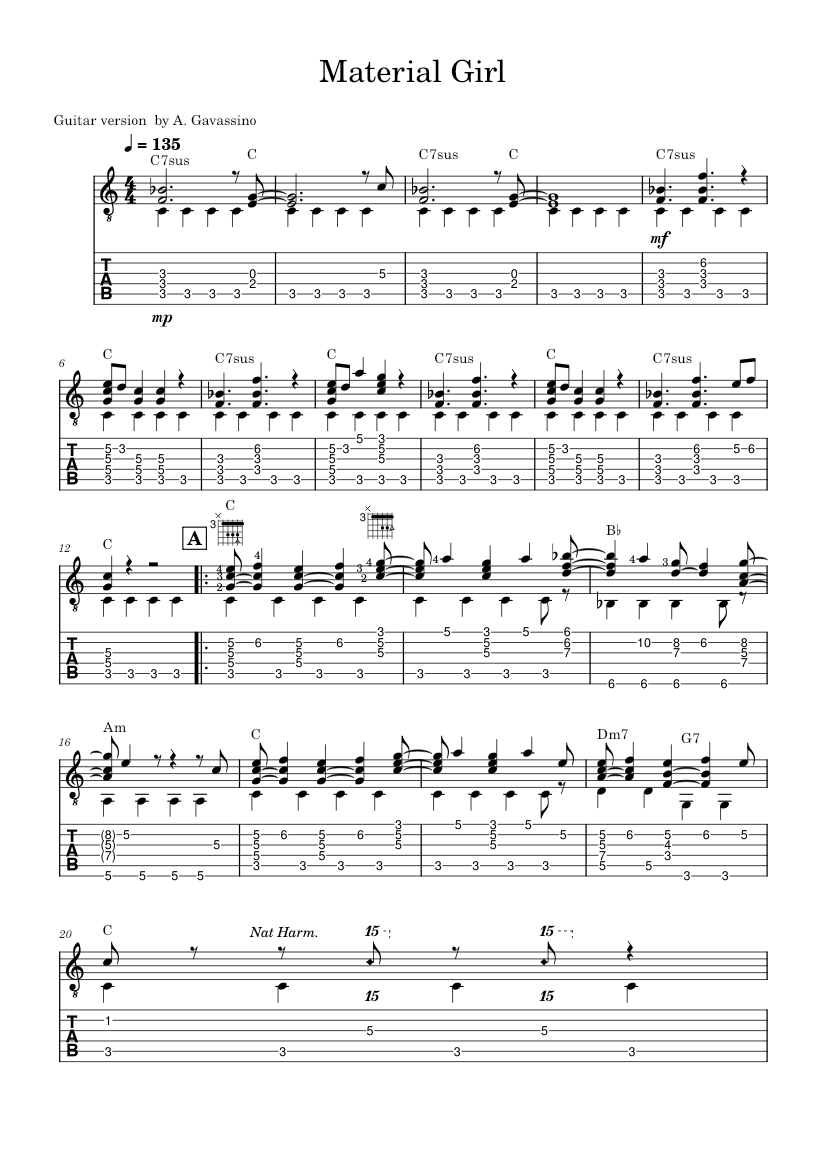 Material girl – Madonna Sheet Music and Tab with Chords for Guitar ...