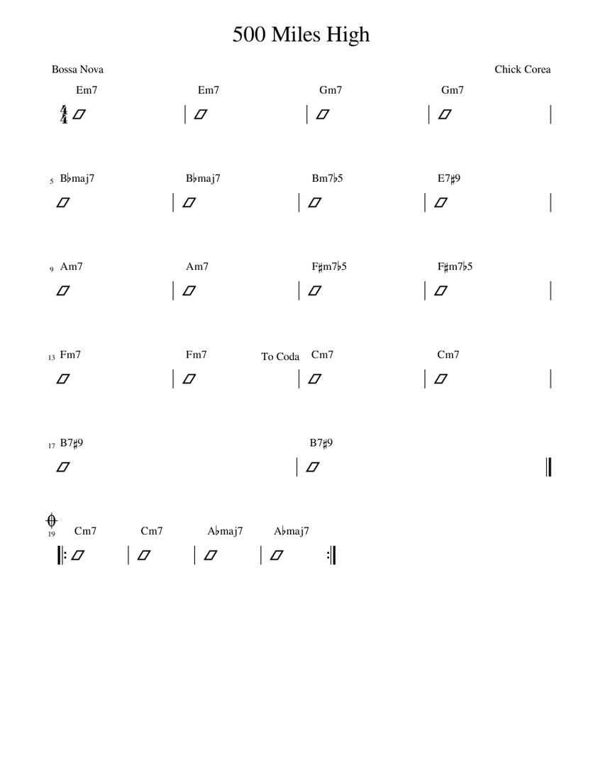 500 Miles High - Chick Corea (chords only) Sheet music for Piano (Solo ...