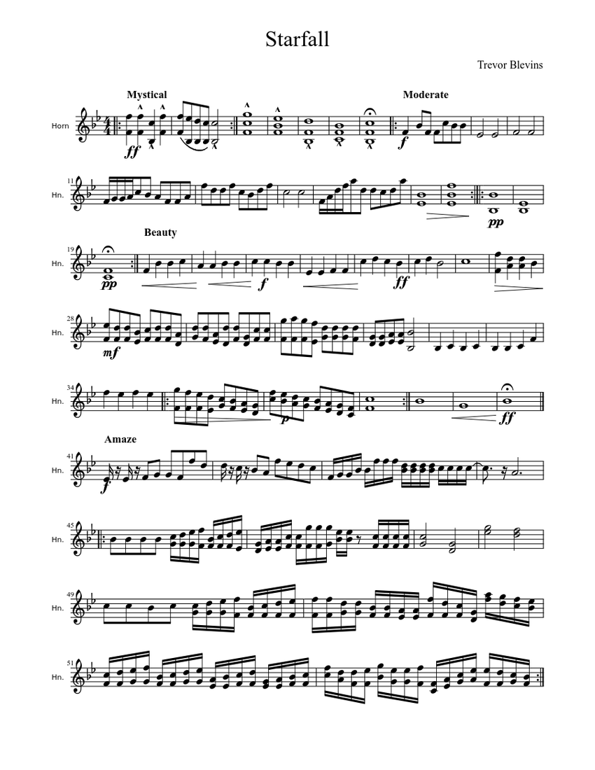 Starfall Sheet music for French Horn (Solo) | Download and print in PDF ...