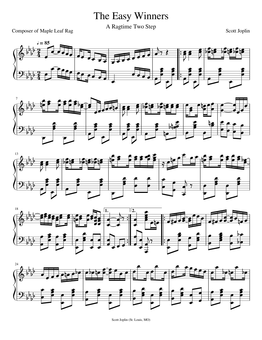 The Easy Winners by Scott Joplin Sheet music for Piano (Solo) | Musescore.com