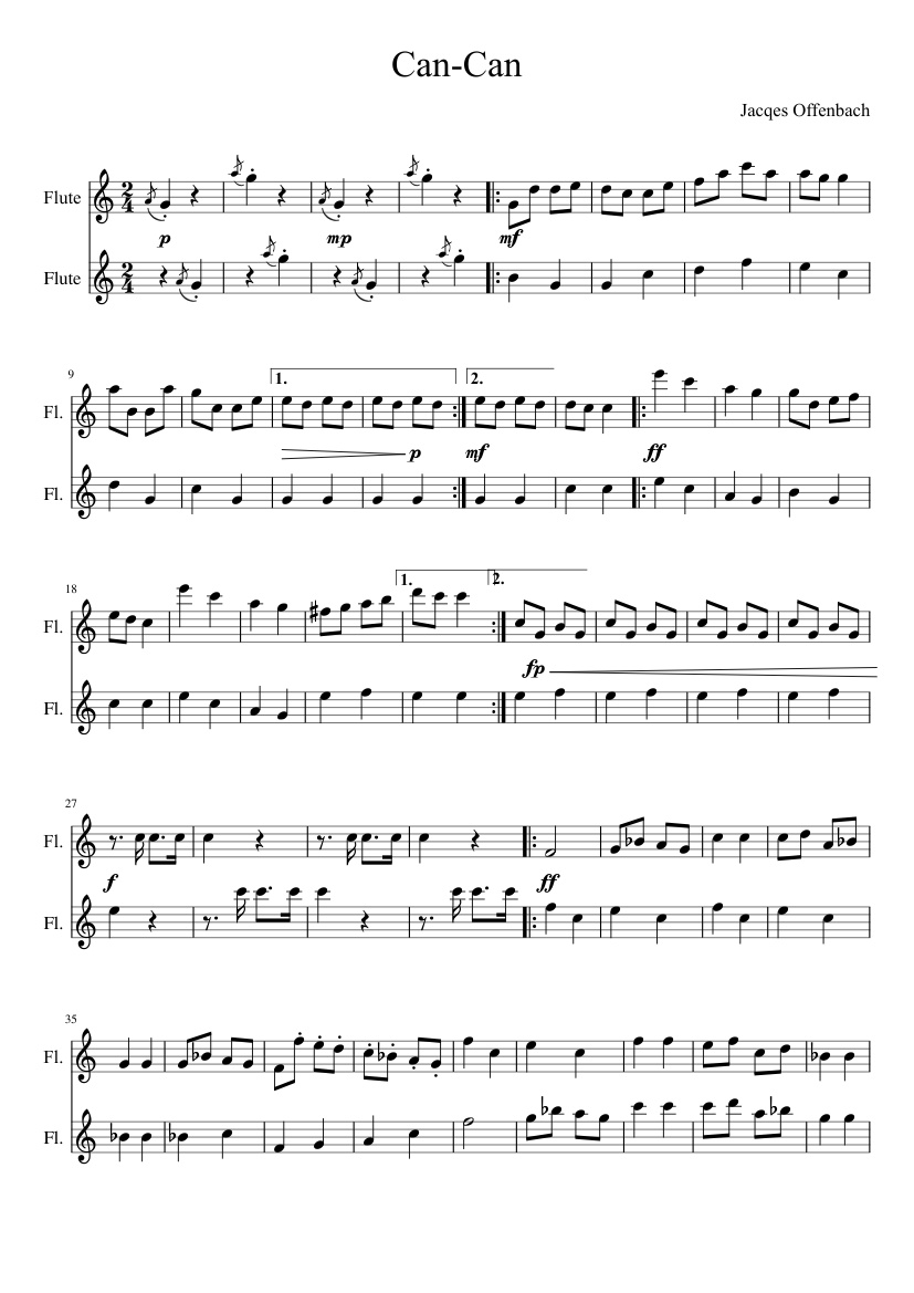 Can-Can Sheet music for Flute (Woodwind Duet) | Musescore.com