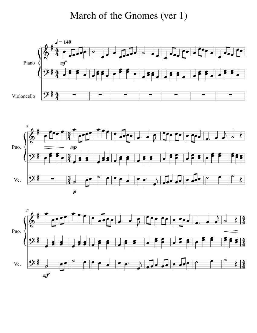 March_of_the_Gnomes_(ver_1) Sheet Music for Piano, Cello (Solo ...