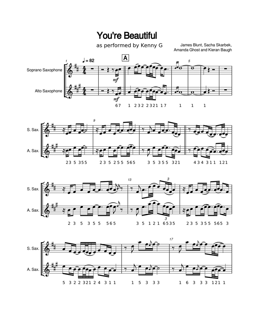 You're Beautiful – James Blunt (Sax Duet) Sheet music for Saxophone ...