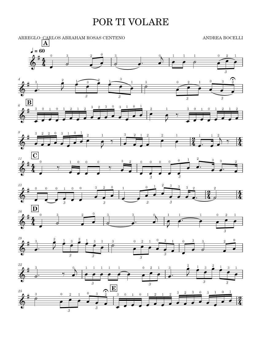 Por ti volare – Andrea Bocelli VIOLIN Sheet Music for Violin (Solo ...