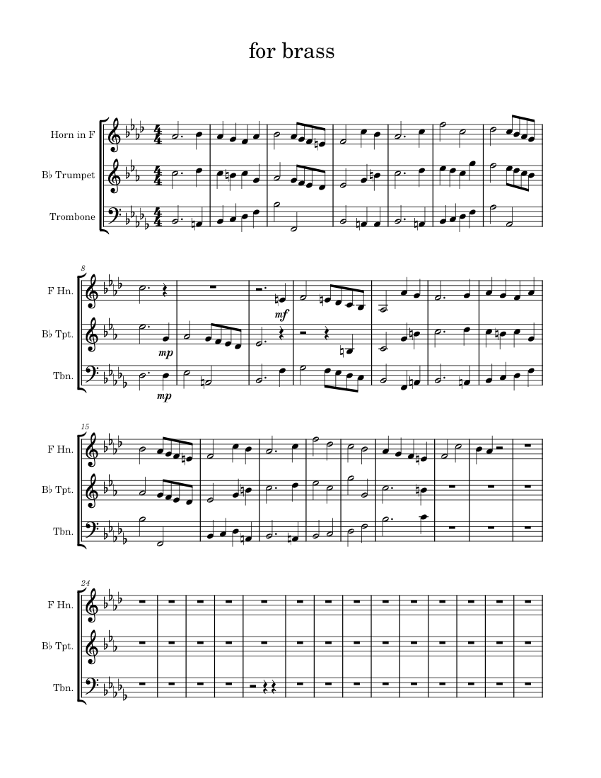 brass trio Sheet music for Trombone, Trumpet in b-flat, French horn ...