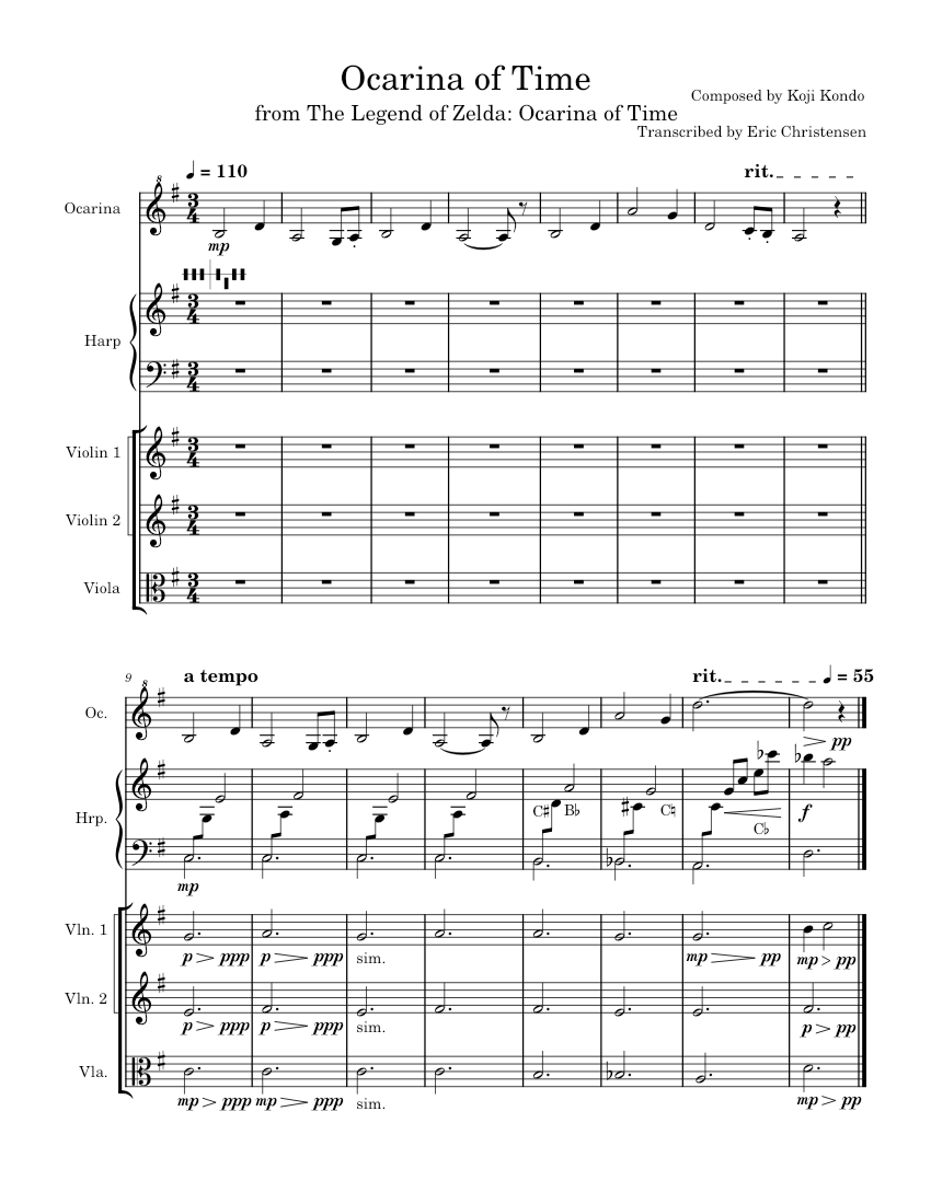 Ocarina of Time - Ocarina of Time Sheet music for Violin, Viola, Harp ...