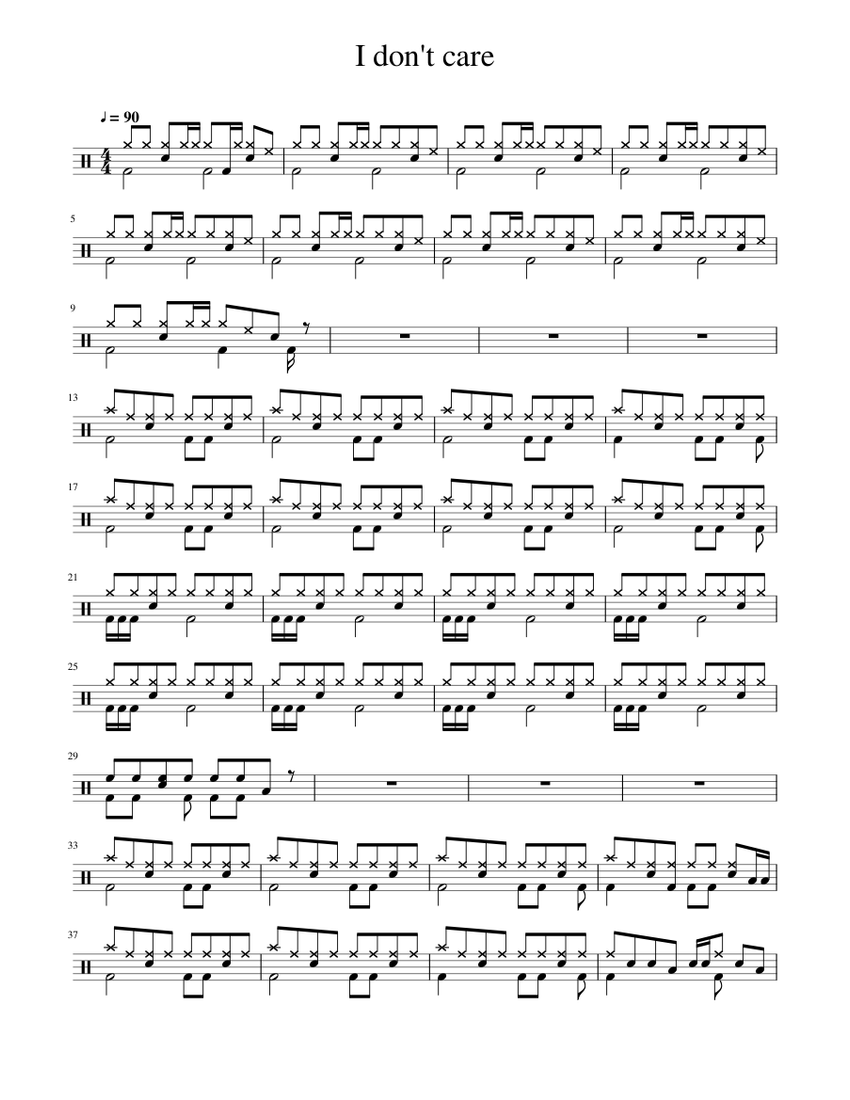 I don't care Sheet music for Drum Group (Solo) | Download and print in ...