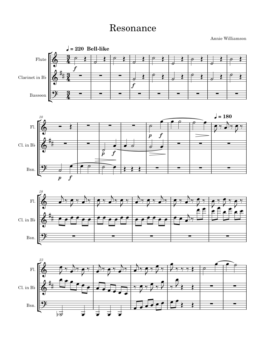 Resonance-Annie Williamson Sheet music for Flute, Bassoon, Clarinet ...