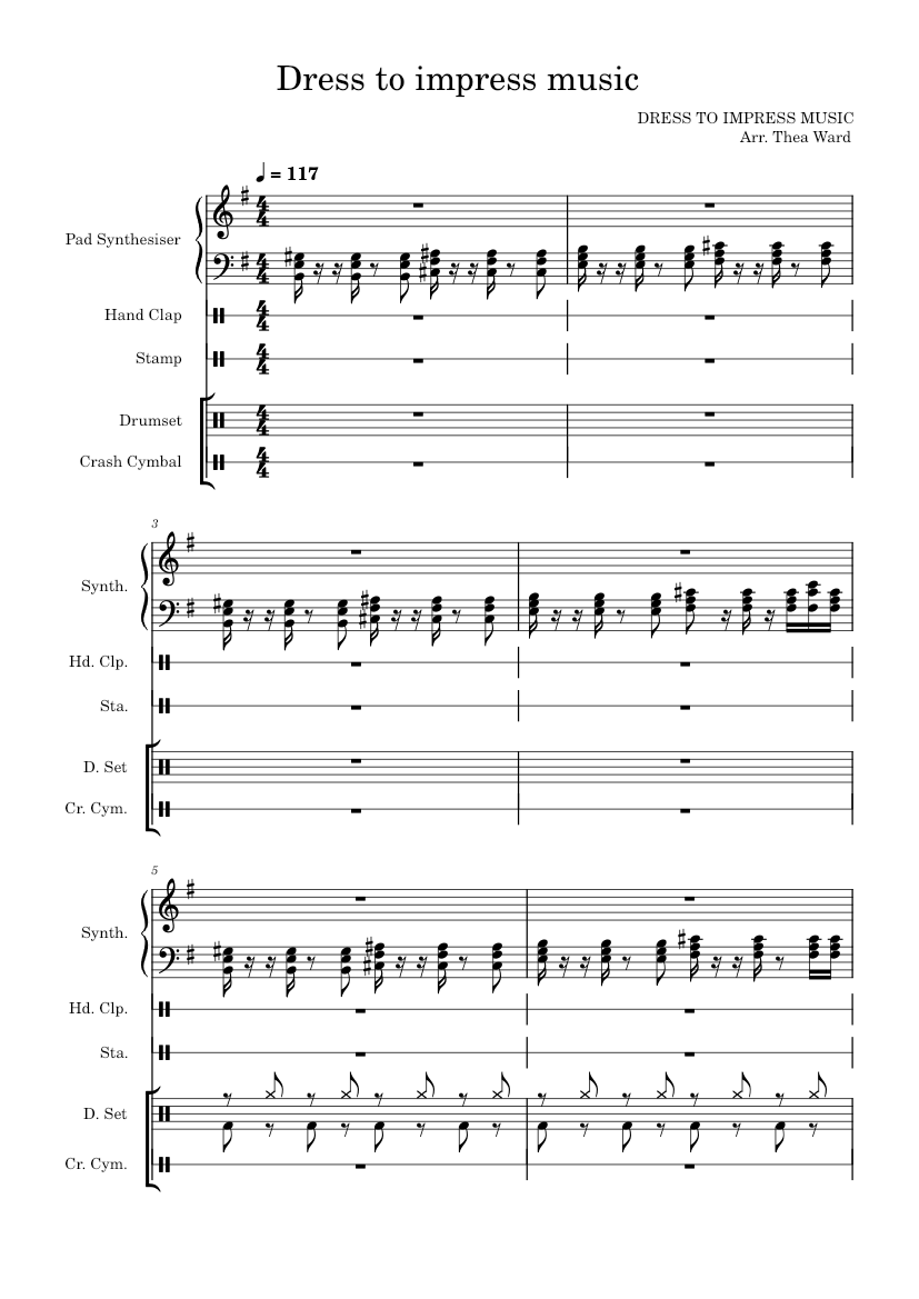 Dress to impress music Sheet Music for Crash, Drum group, Synthesizer ...