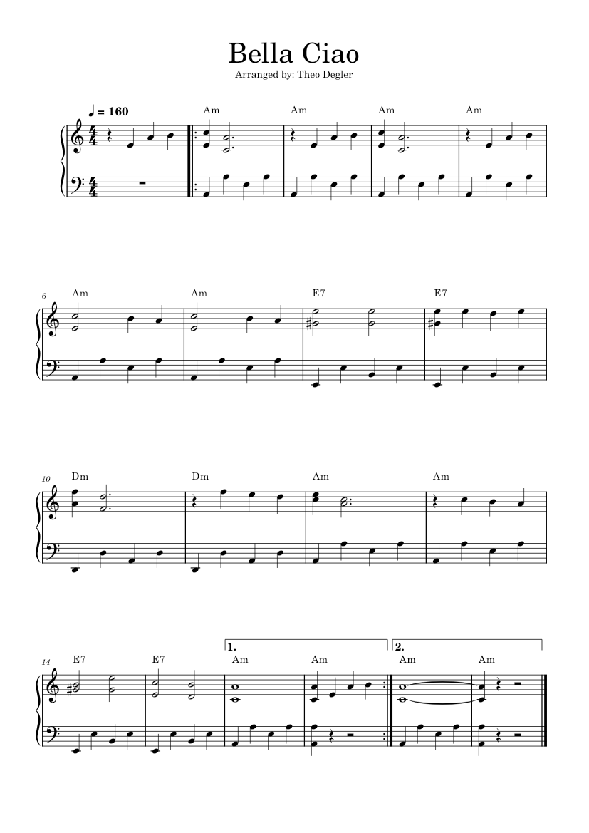 Bella Ciao - Klavier Sheet music for Piano (Solo) Easy | Musescore.com