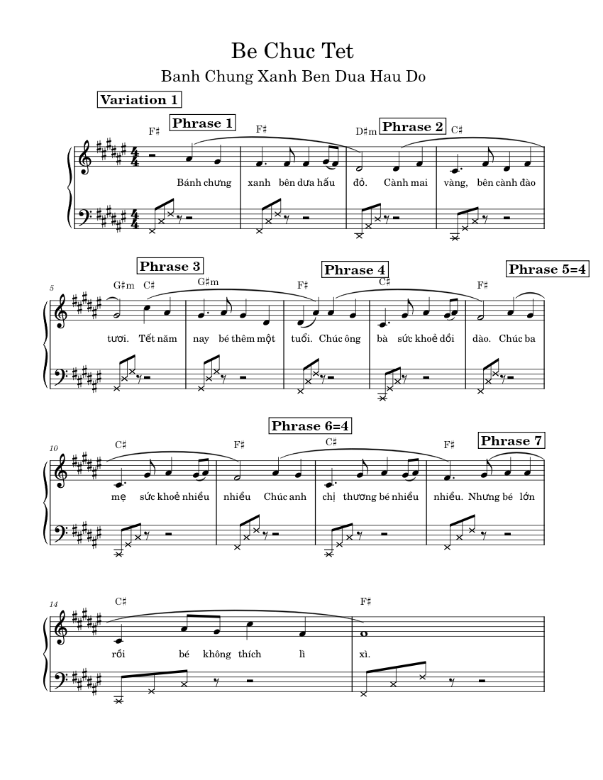 Be Chuc Tet – Melody F# V1-V2 Children Songs Sheet music for Piano ...