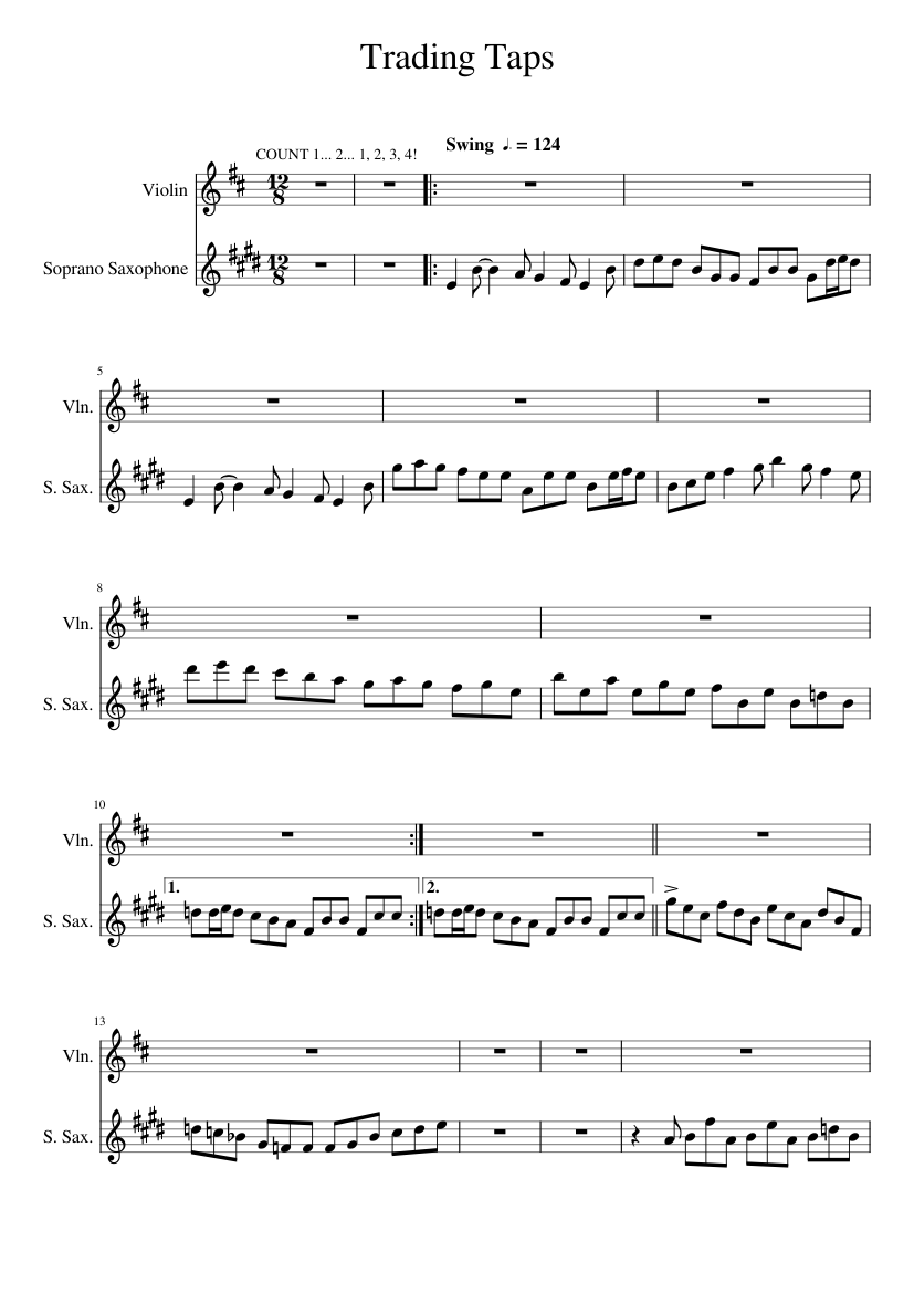 Trading Taps Sheet music for Violin, Saxophone soprano (Mixed Duet ...
