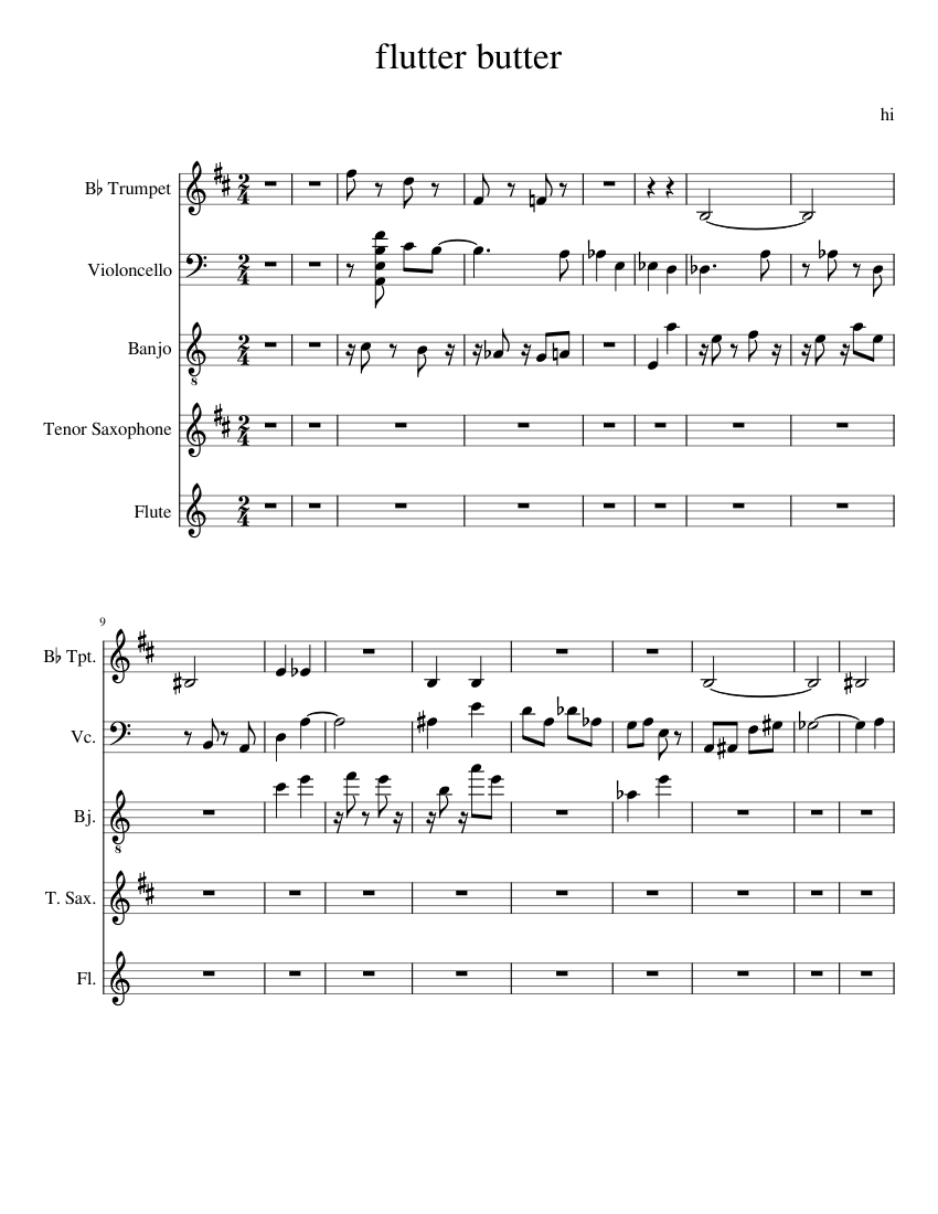 flutter butter Sheet music for Flute, Saxophone tenor, Trumpet in b ...