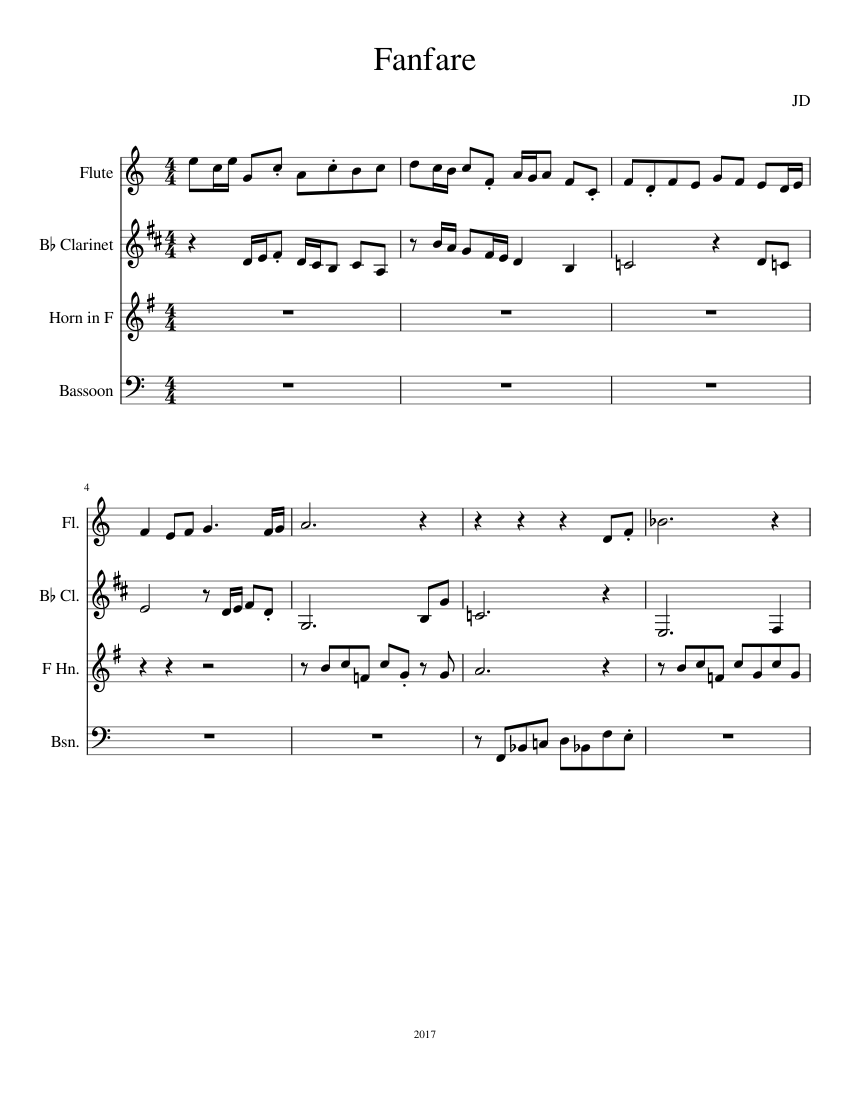 Fanfare (finished version) Sheet music for Flute, Clarinet in b-flat ...