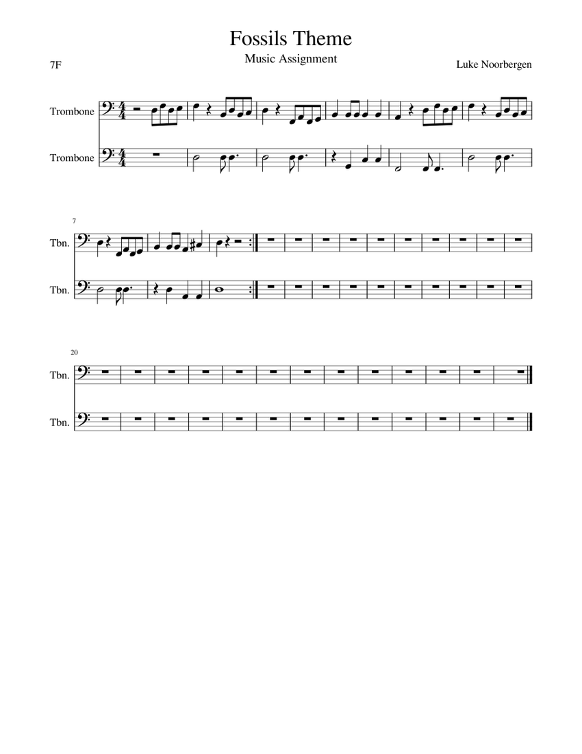 Fossils Theme Sheet music for Trombone (Brass Duet) | Musescore.com