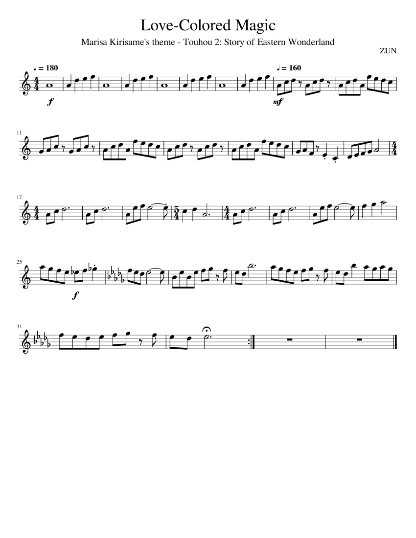 Love-Colored Magic - Touhou 2: Story of Eastern Wonderland Sheet music ...