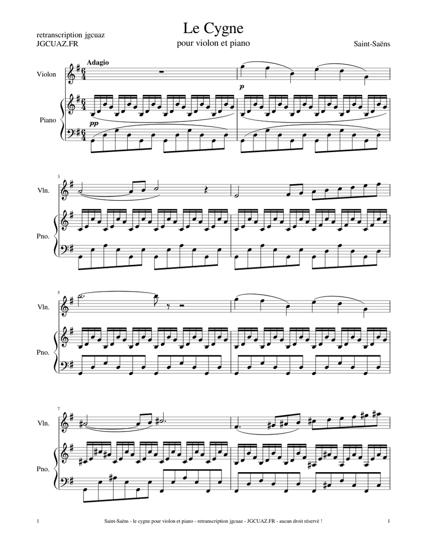 Saint Saëns - le cygne pour violon et piano – Camille Saint-Saëns Saint Saëns - le cygne pour ...