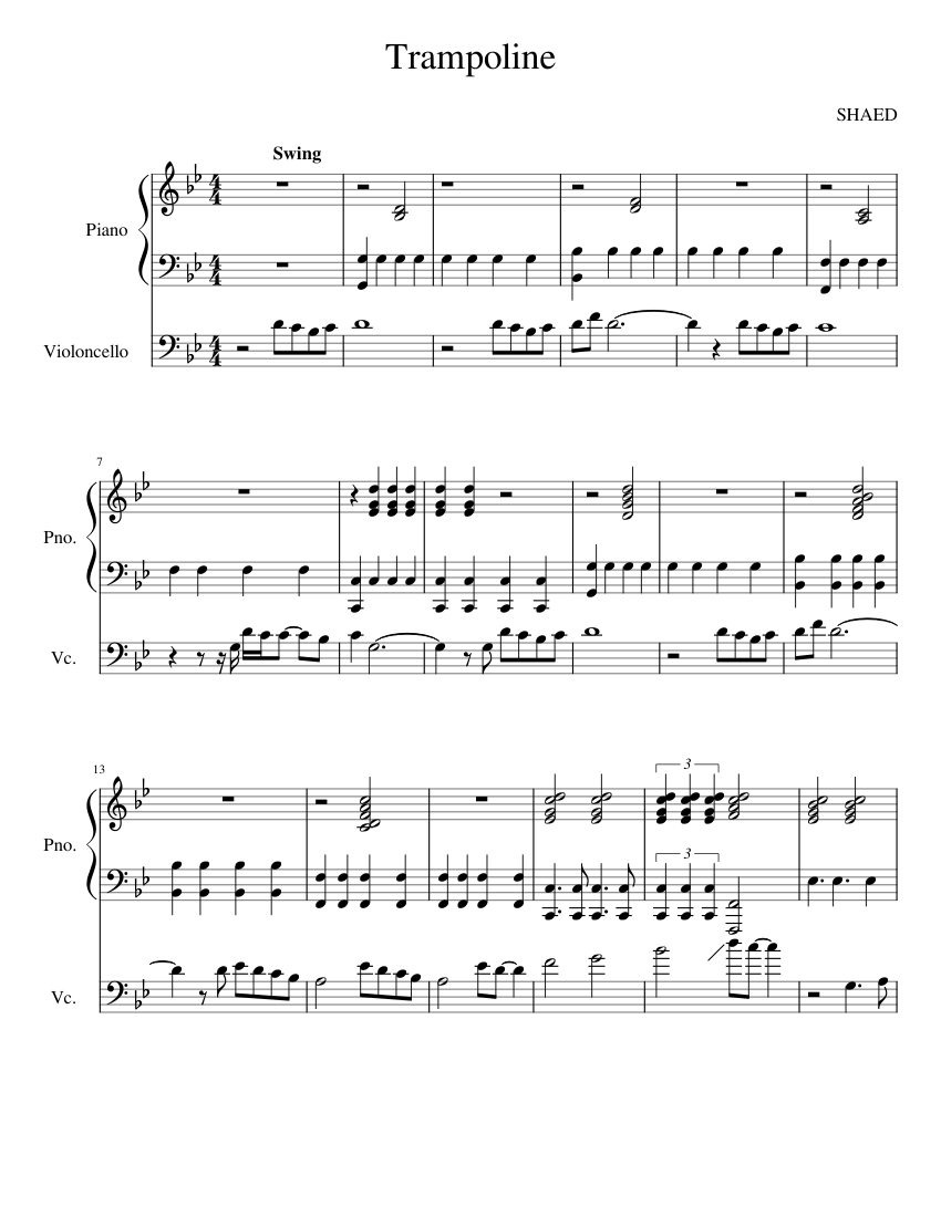 Trampoline SHAED Sheet music for Piano, Cello (Solo) | Musescore.com