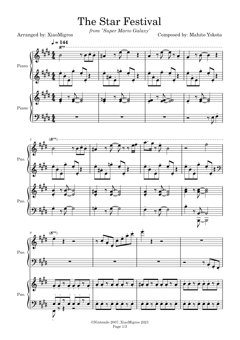 The Star Festival - Super Mario Galaxy Sheet Music for Piano (Solo ...