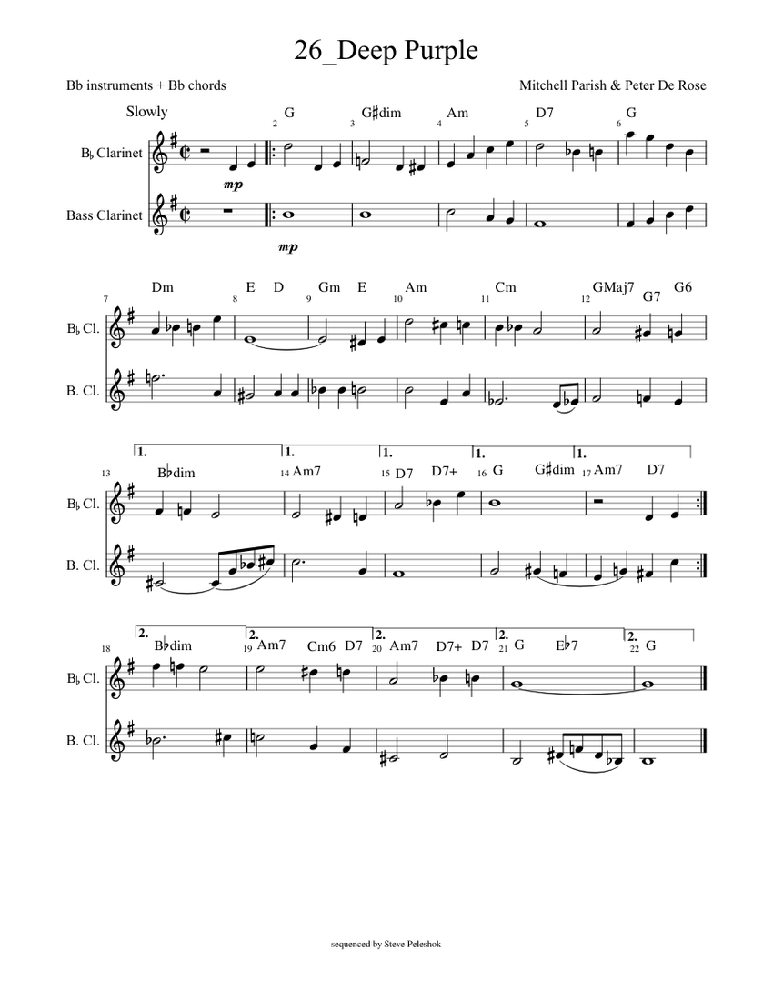 26_Deep Purple Sheet music for Clarinet bass, Woodwinds (other ...
