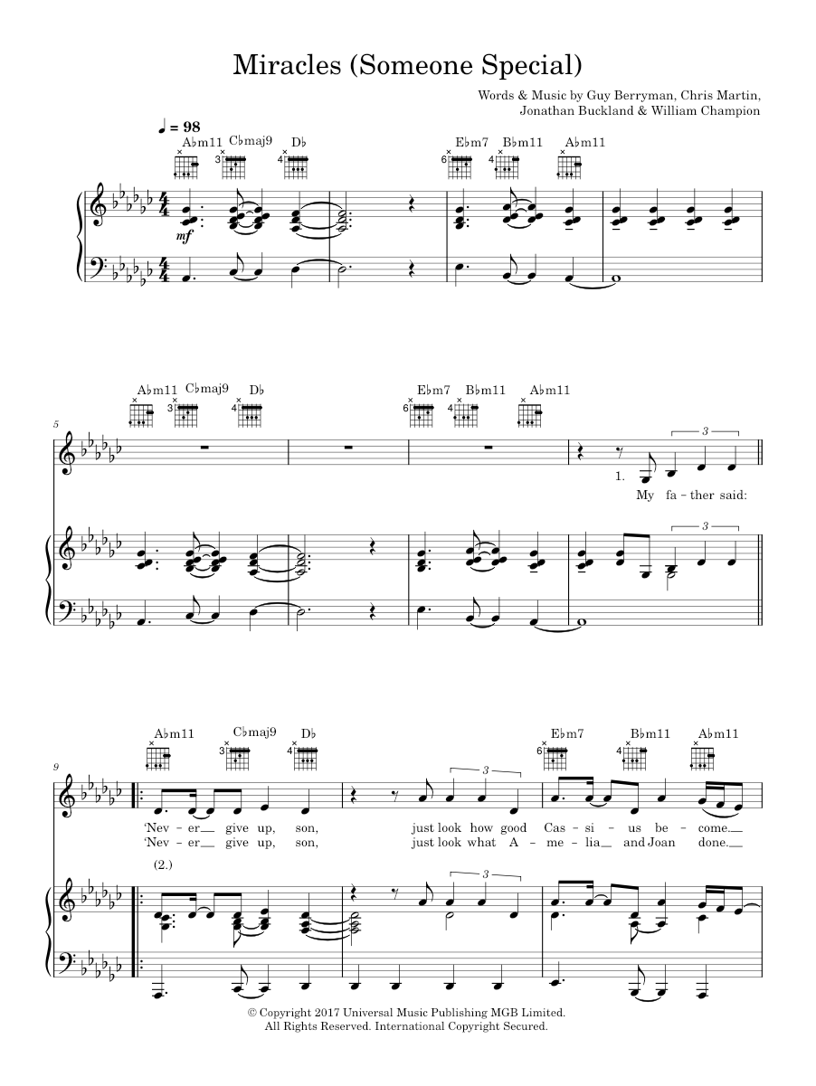 Play Official version of Miracles (Someone Special) (feat. Big Sean) sheet music by Coldplay for ...