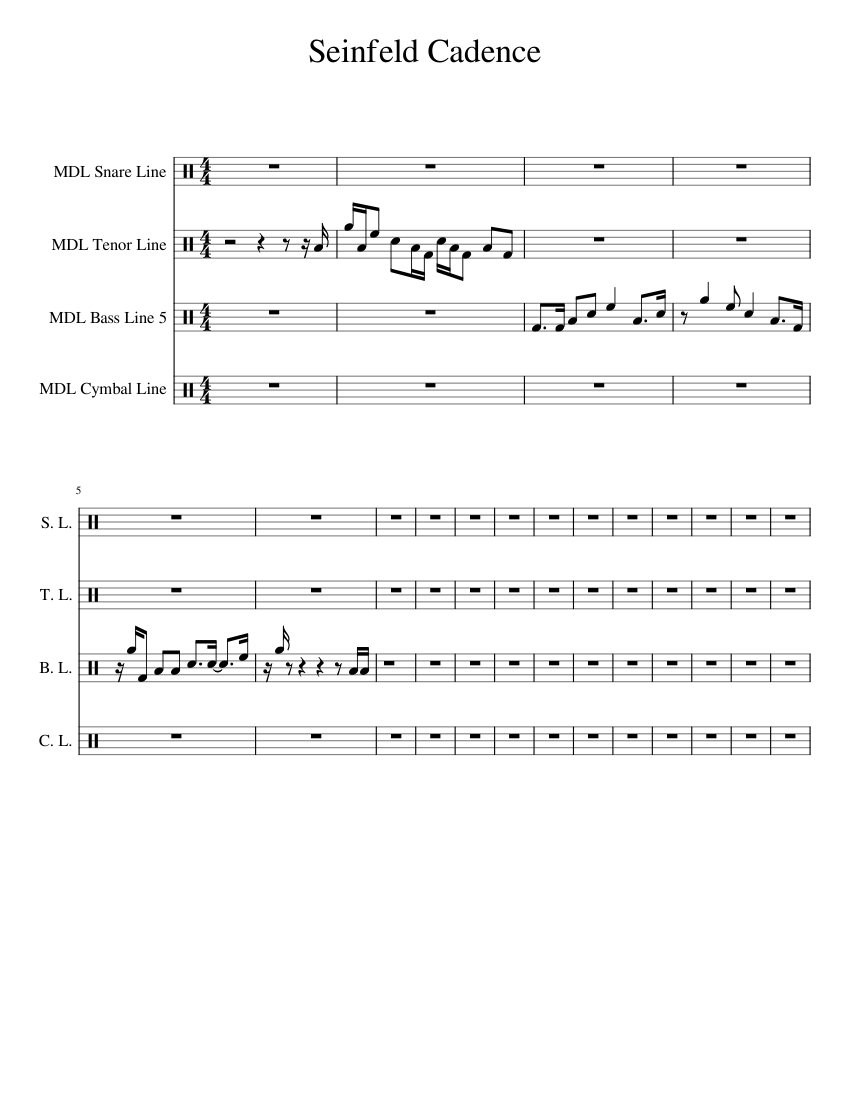 Seinfeld Cadence Sheet music for Snare drum, Crash, Tenor drum, Bass ...