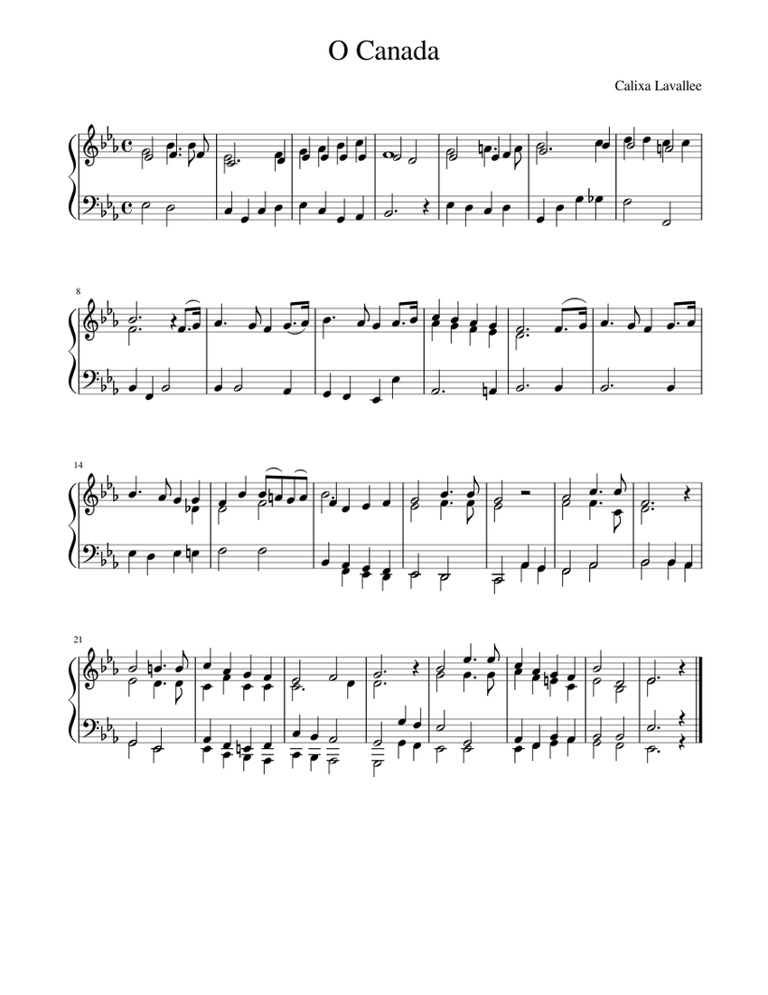 O Canada Sheet music for Piano (Solo) | Musescore.com