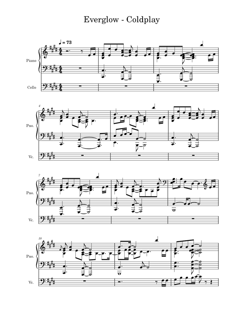 Everglow – Coldplay Cello Sheet music for Piano, Cello (Piano-Voice ...