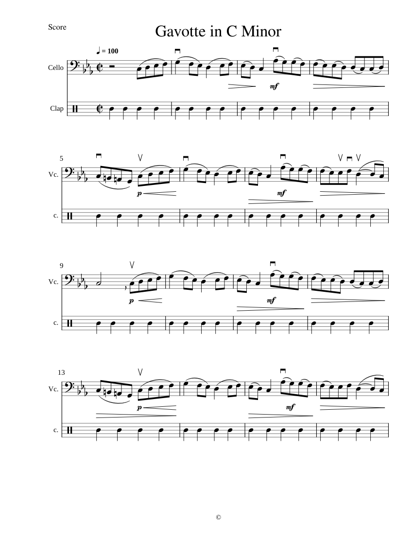 Gavotte in C Minor Sheet music for Cello, Hand clap (Mixed Duet ...