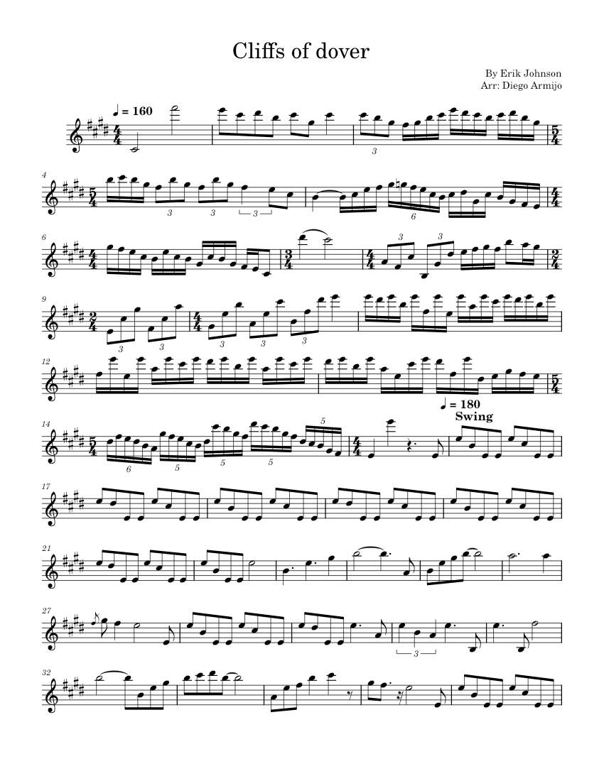 Cliffs of dover – Eric Johnson Sax Alto Sheet Music for Saxophone alto ...
