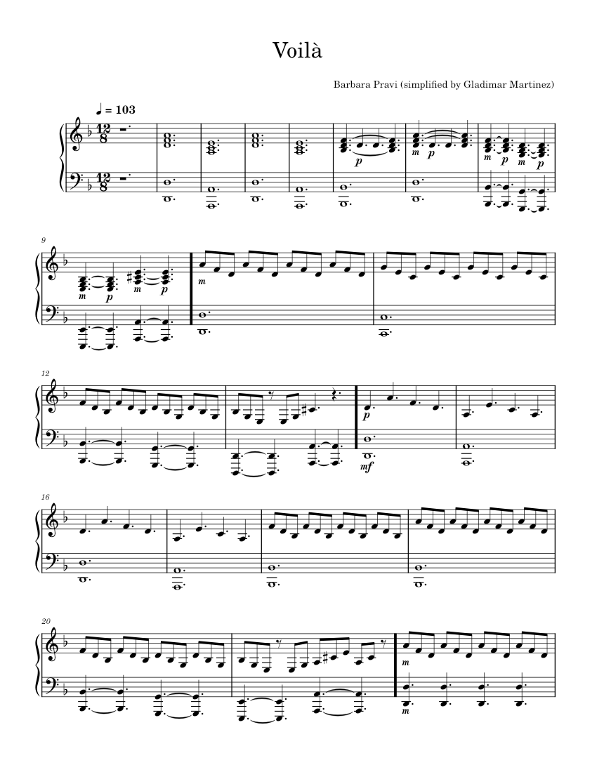Voilà – Barbara Pravi (simplified) Sheet Music for Piano (Solo) Easy | MuseScore.com