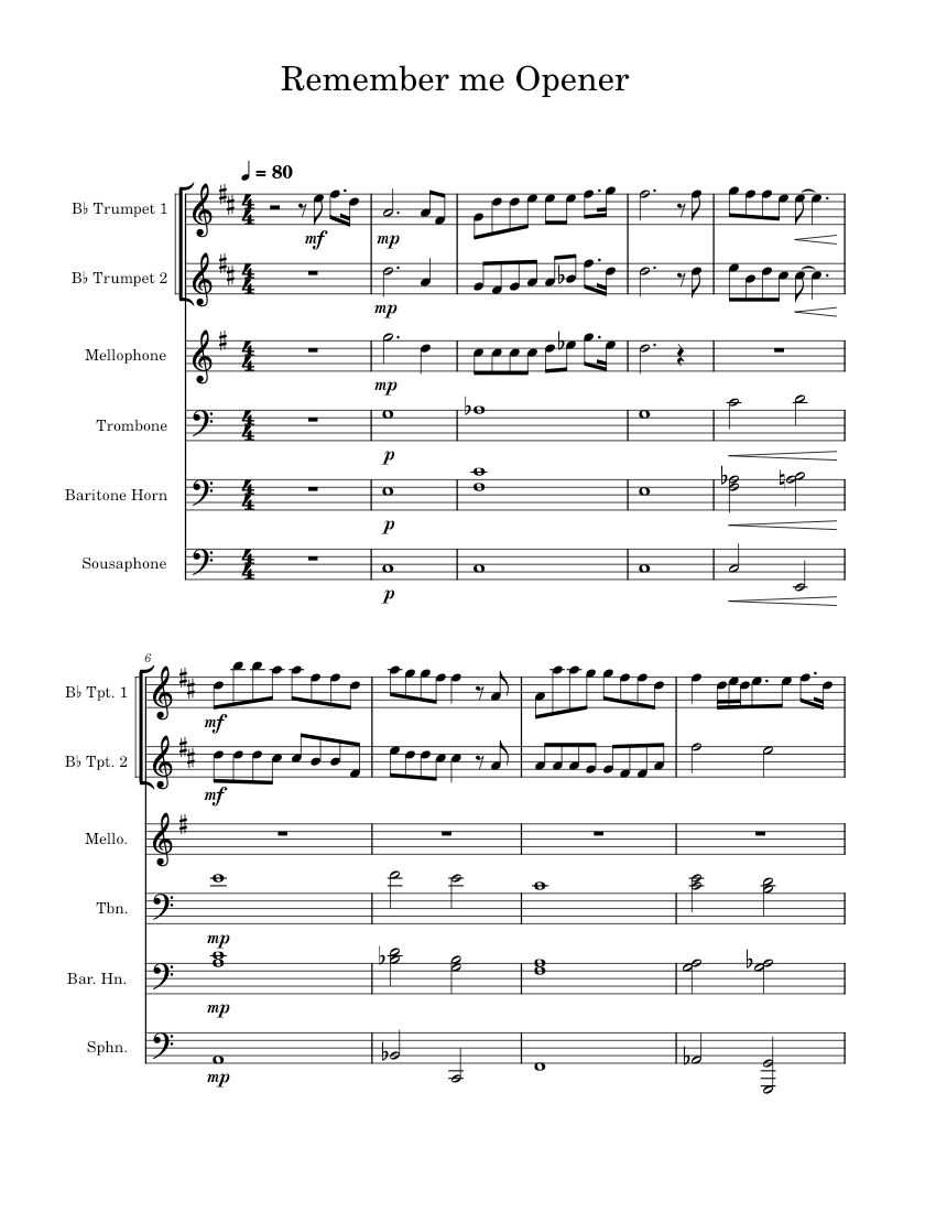Remember_me_Opener Sheet music for Trombone, Mellophone, Trumpet in b ...