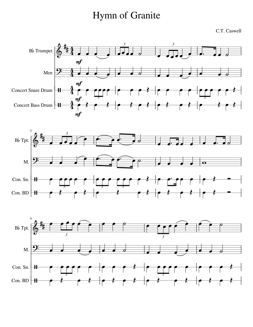 Hymn of Granite Sheet music for Male, Trumpet in b-flat, Snare drum ...
