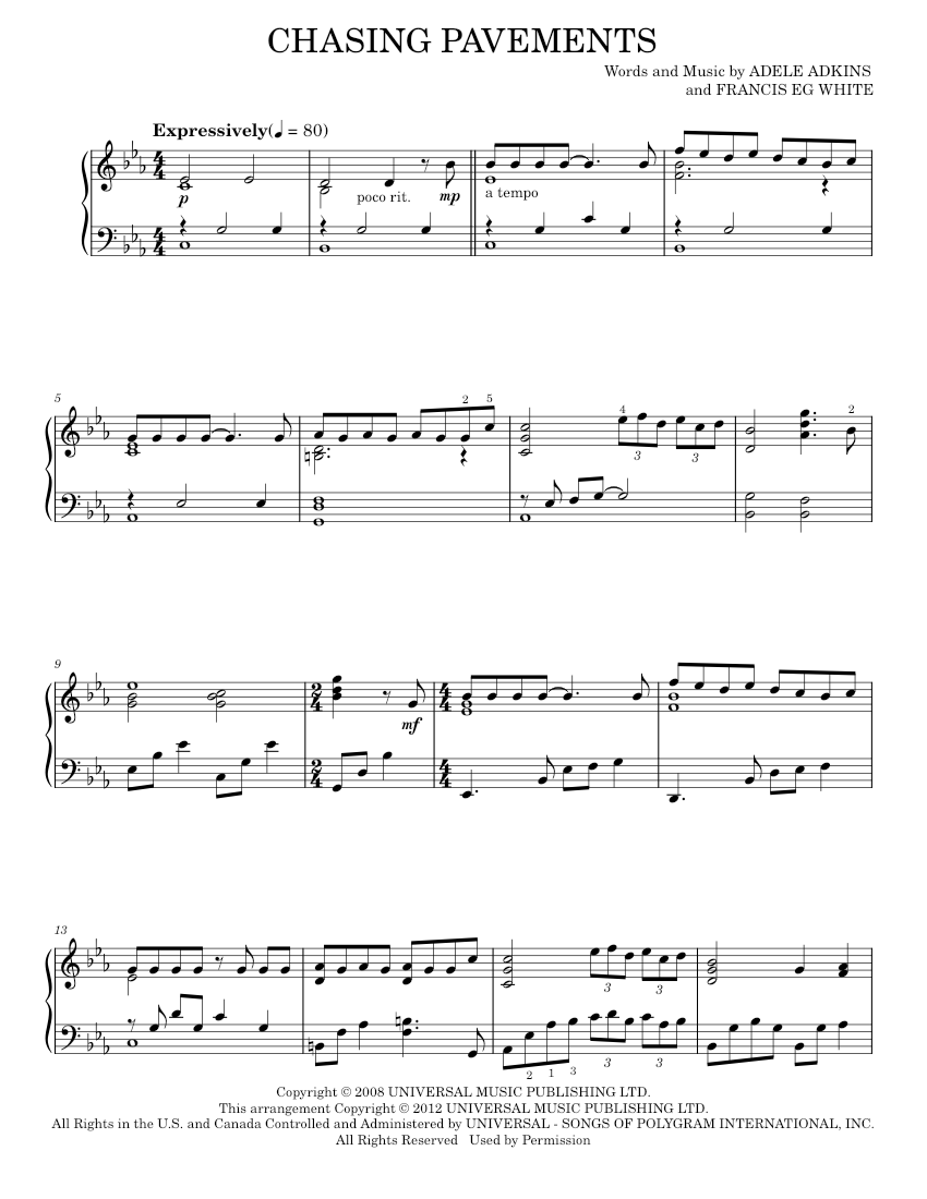 chasing pavements Sheet music for Piano: Music Notes