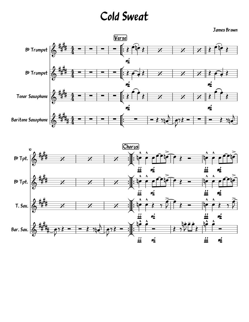 Cold_Sweat Sheet music for Saxophone tenor, Saxophone baritone, Trumpet ...