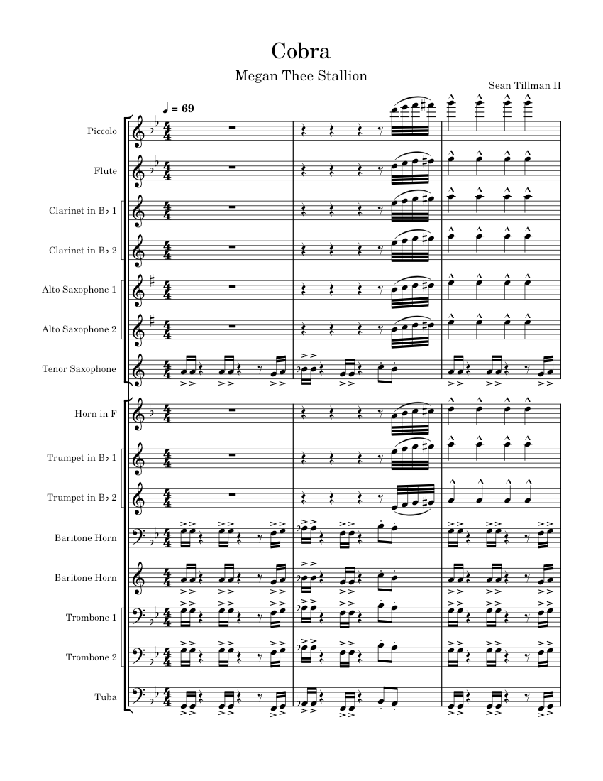 Cobra – Megan Thee Stallion Sheet music for Trombone, Tuba, Flute, Oboe ...