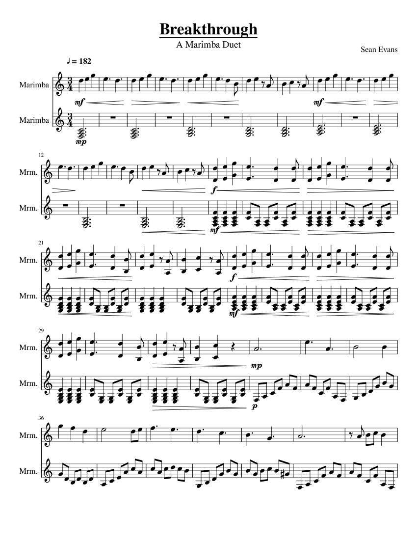 Breakthrough Sheet music for Marimba (Percussion Duet) | Musescore.com