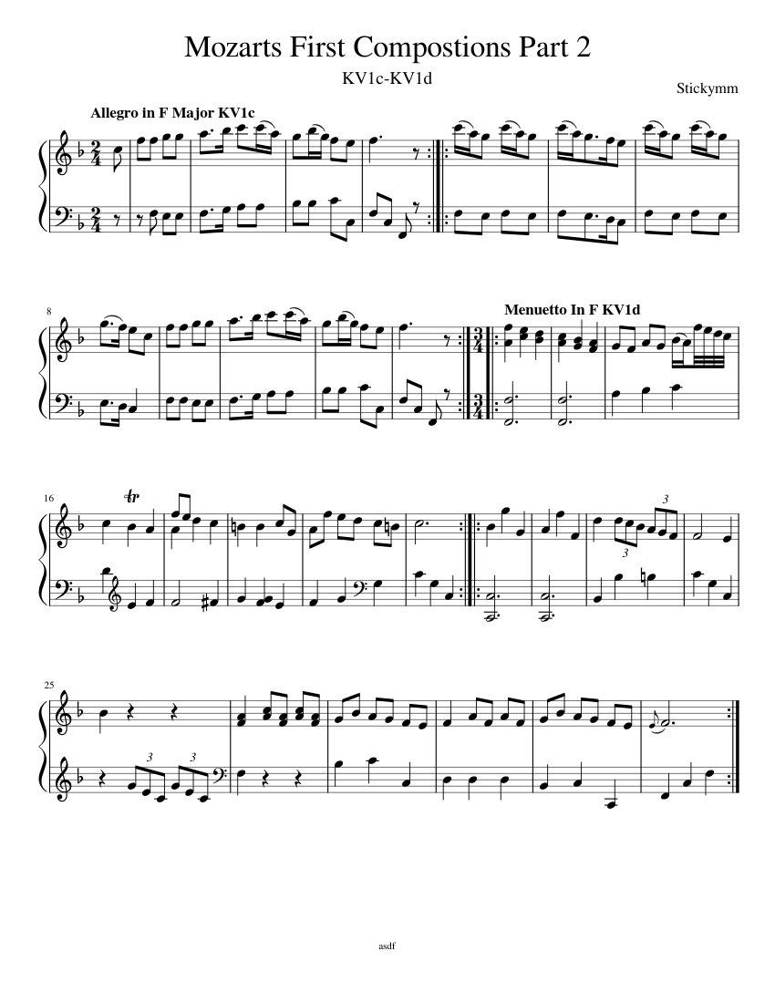 Mozarts First Compositions Part 2 Sheet music for Piano (Solo) Easy ...