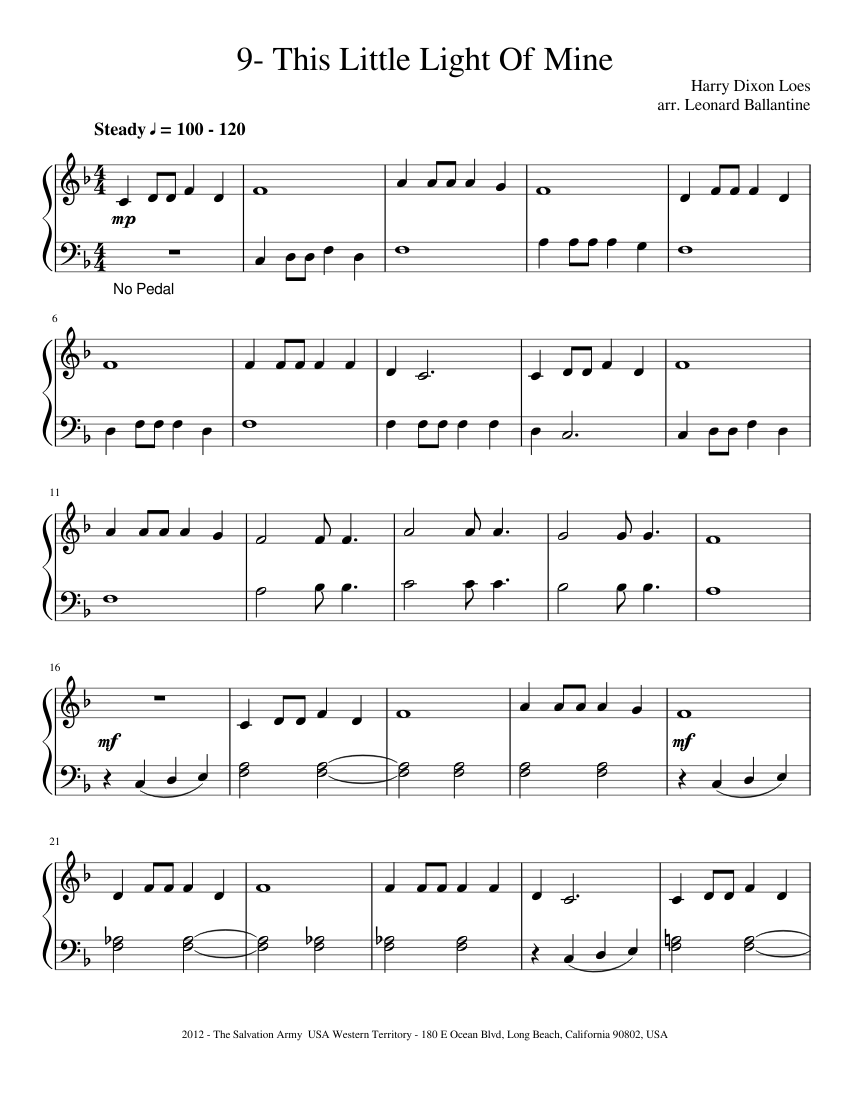This Little Light Of Mine Hymn Sheet Music | Shelly Lighting