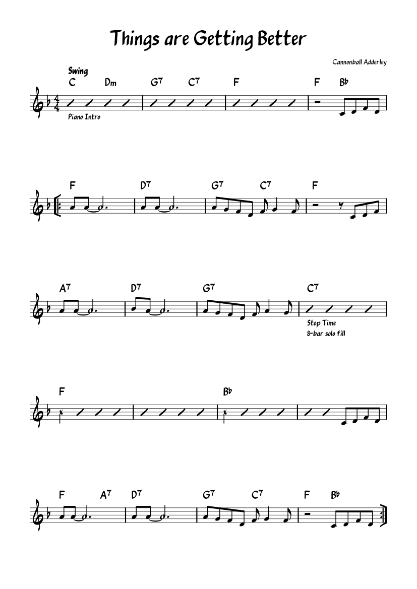 Things Are Getting Better – Cannonball Adderley Sheet music for Piano ...