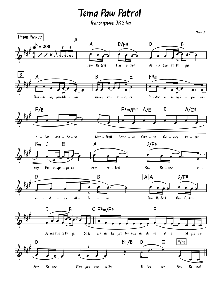 Paw patrol theme song – Misc Cartoons For Piano and Voice (para piano y ...