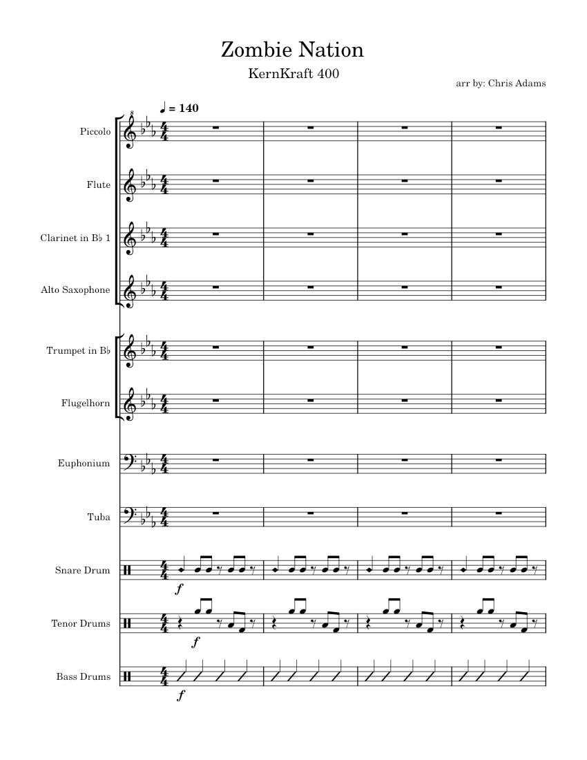 Kernkraft 400 – Zombie Nation Zombie Nation Sheet music for Tuba, Flute ...