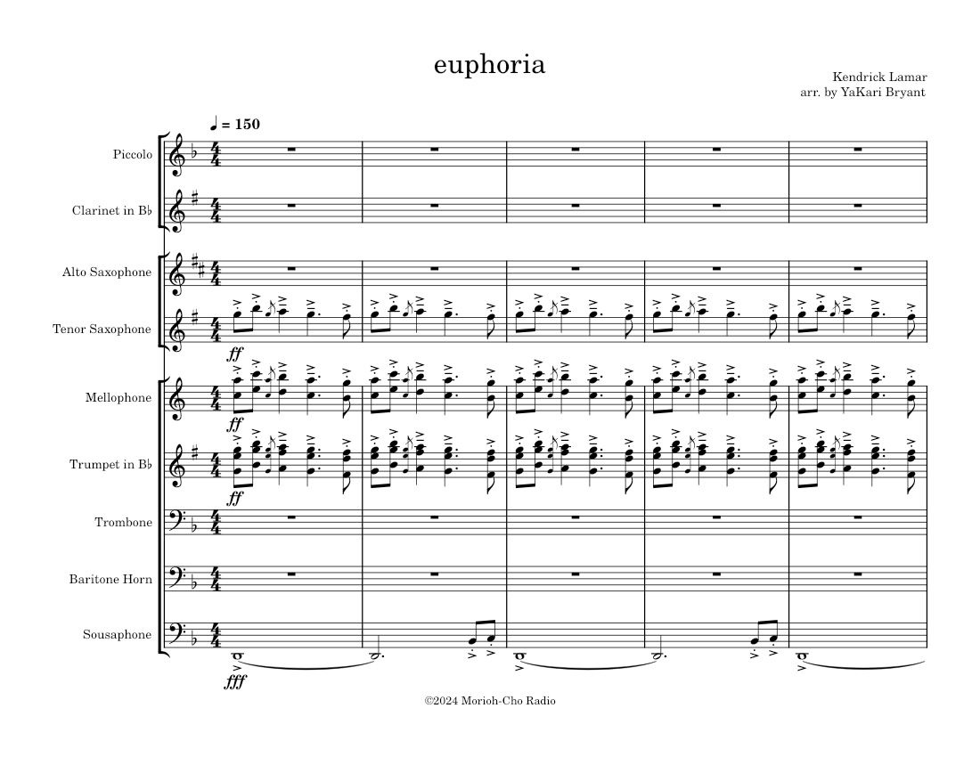 Euphoria – Kendrick Lamar Sheet Music for Trombone, Tuba, Oboe ...
