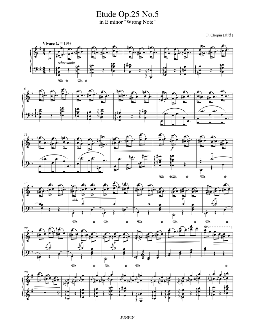 Chopin Etude Op. 25 No. 5 E Minor"Memories" Sheet music for Piano (Solo) | Musescore.com