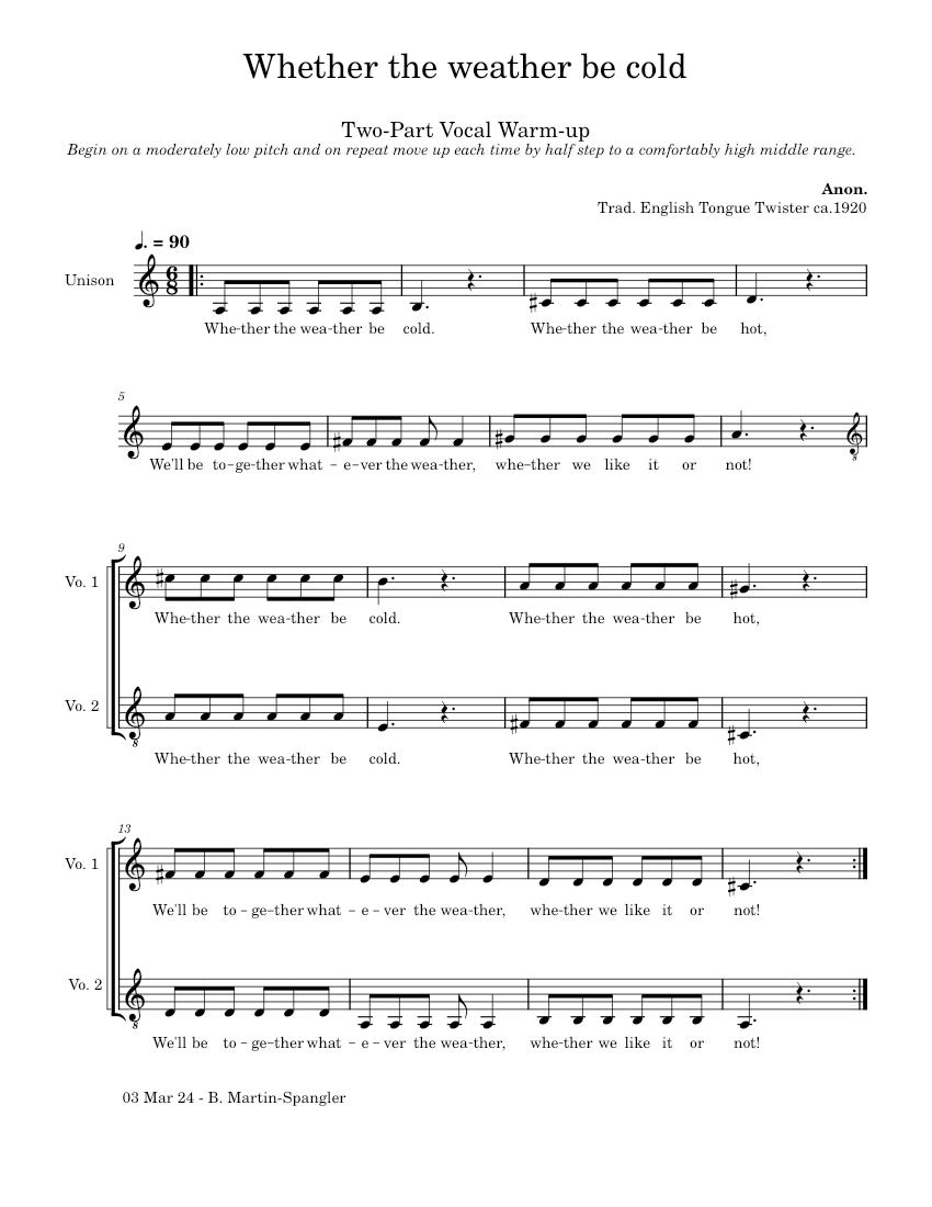 Whether the weather be cold (Vocal Warm Up for Two-part Mixed Voice - A ...