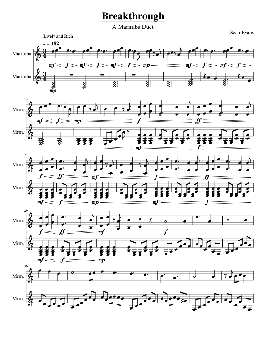 Breakthrough (Version 2) Sheet music for Marimba (Percussion Duet ...