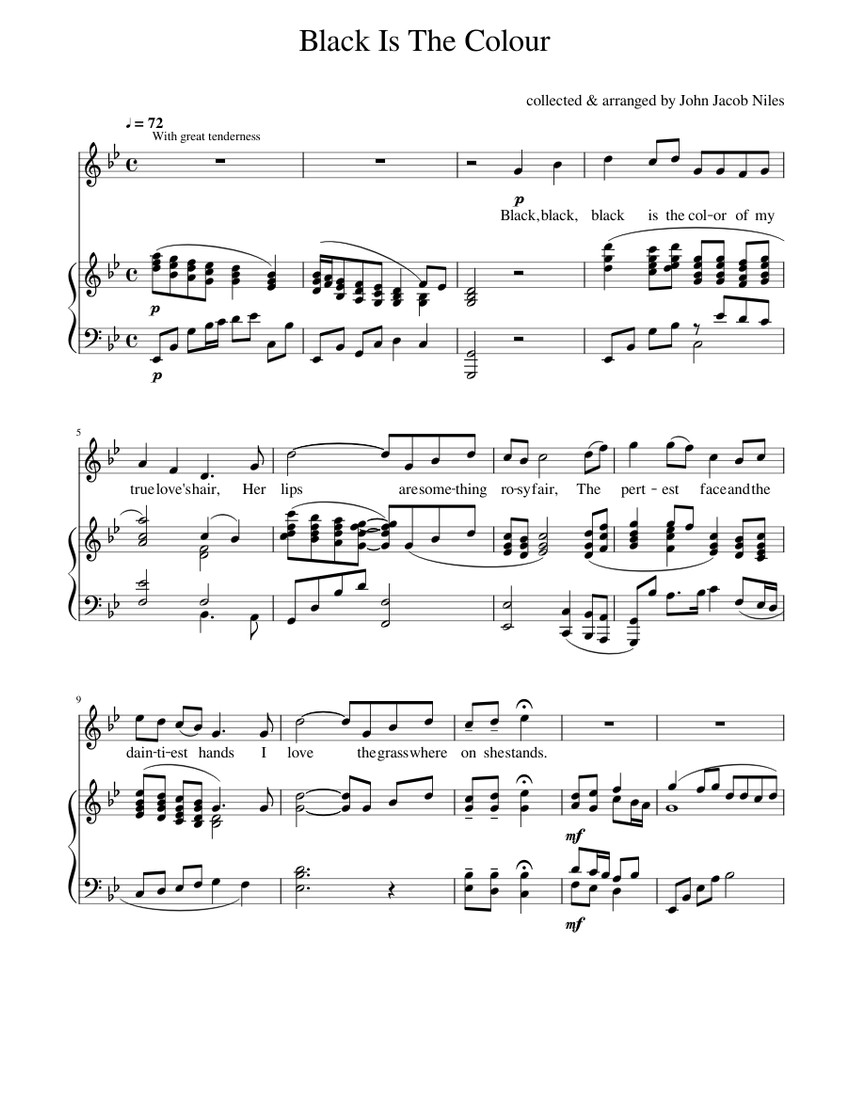 Black Is The Colour - John Jacob Niles Sheet music for Piano (Solo ...