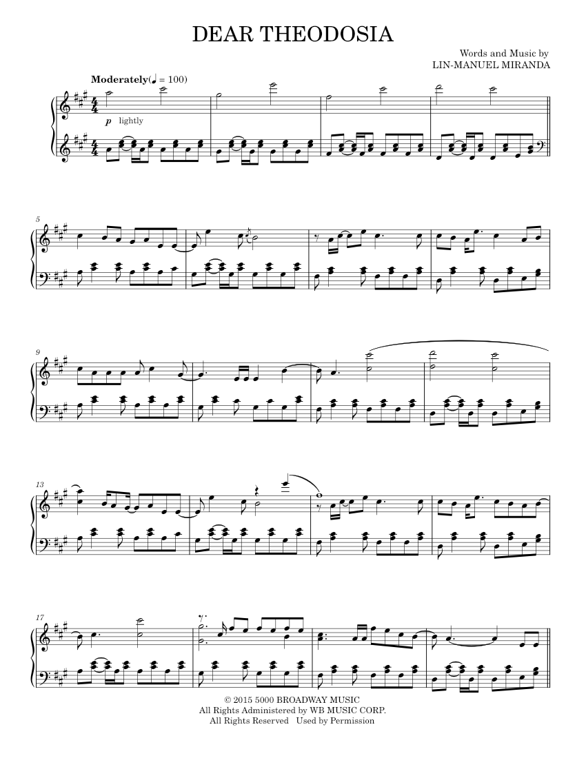 Play Official version of Dear Theodosia Sheet Music by Regina Spektor ...