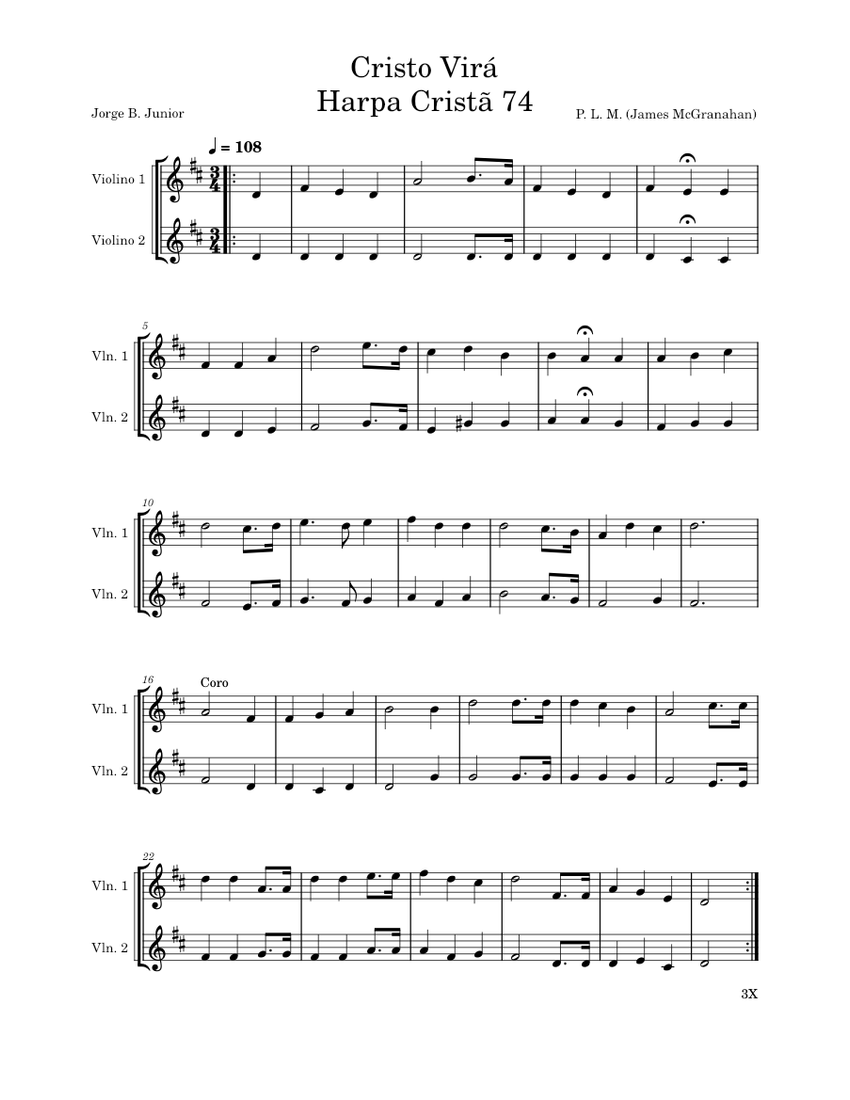 Cristo Virá Harpa Cristã 74 Sheet music for Violin (Solo) | Musescore.com